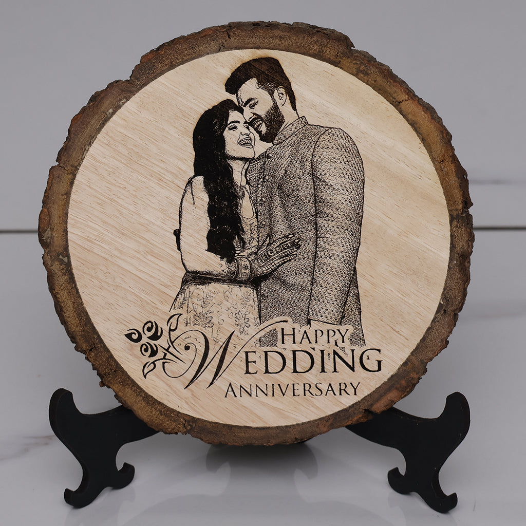 Natural Wooden Engraved Plaque with bark for Valentine's Day – Mishti Gifts