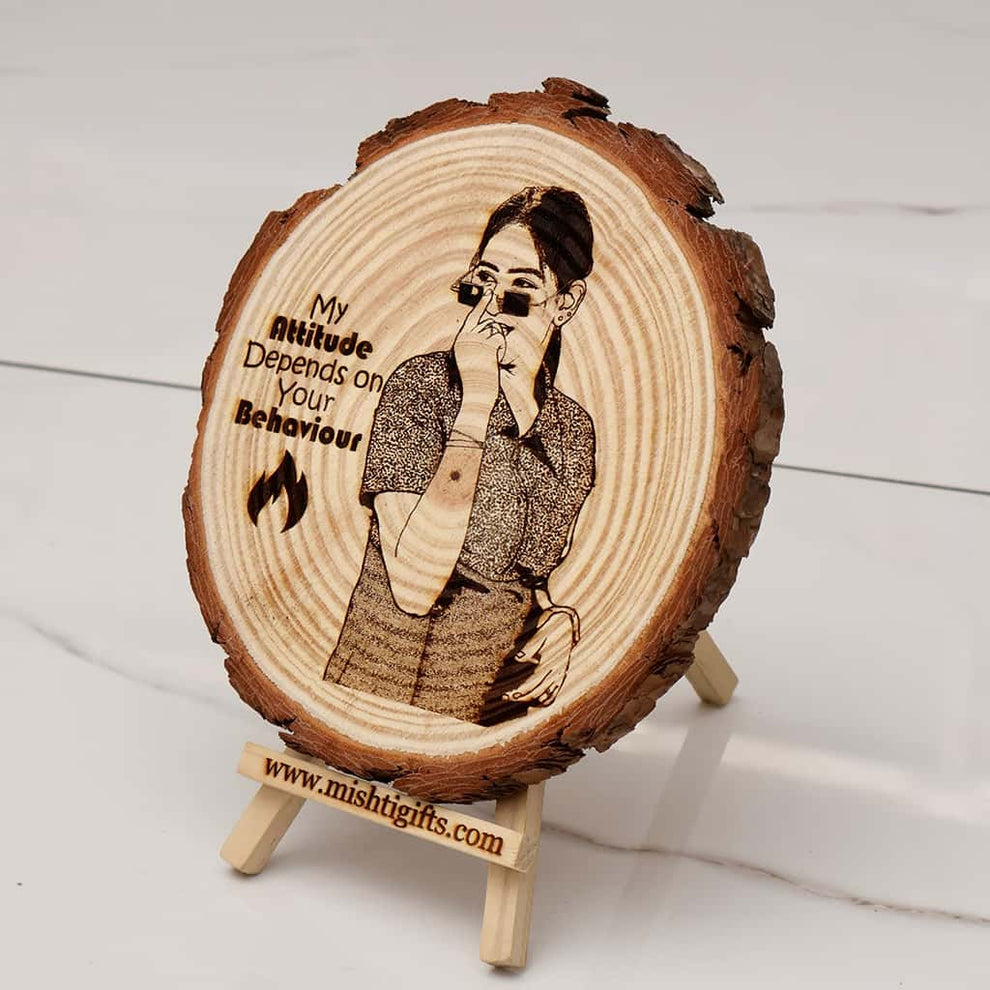 Himalayan Natural Wooden Slice Photo Engraved Frame – Mishti Gifts