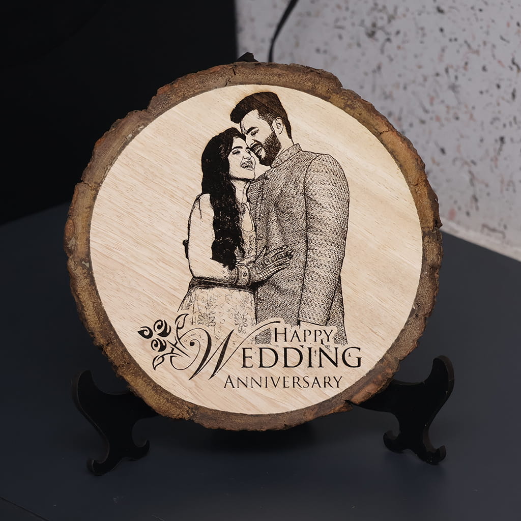 Natural Wooden Engraved Plaque with bark for Wedding Anniversary ...