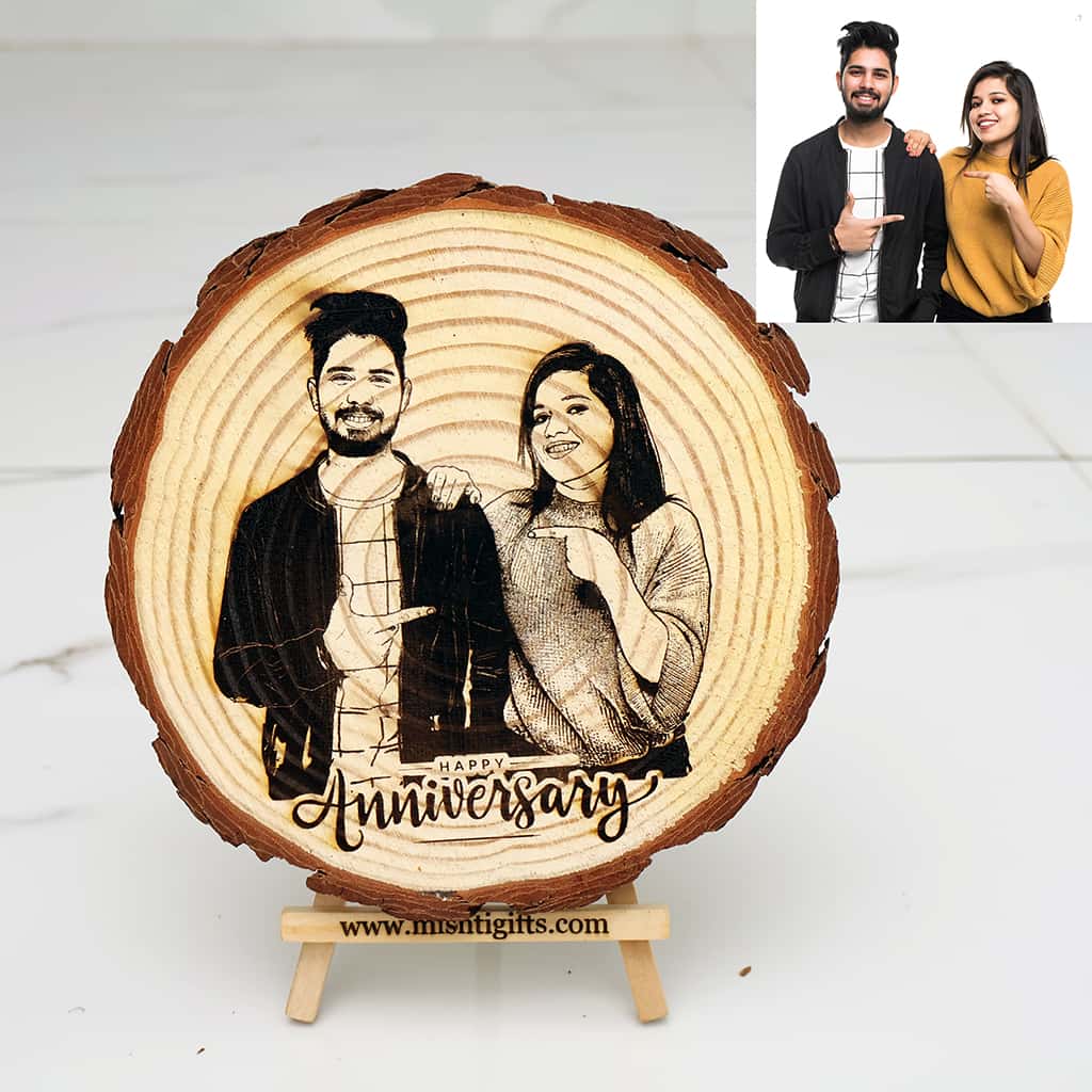 Personalized Wooden Slice Photo Frame – Wedding Anniversary – Mishti Gifts