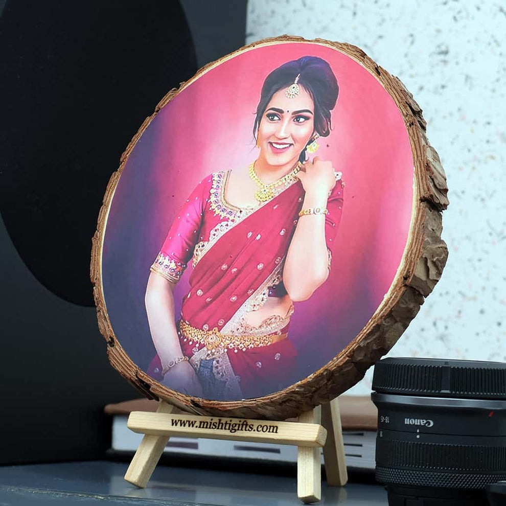 Wooden Slice Digital Oil Painting Printed Photo Frame – Mishti Gifts
